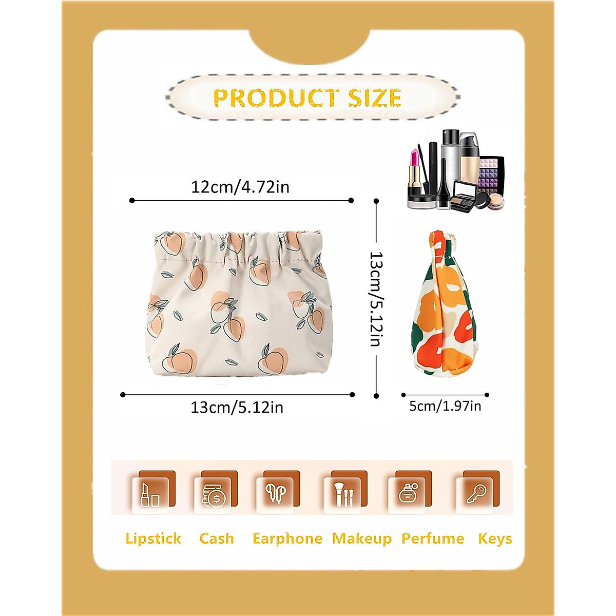 Gepehoho Small Makeup Bag for Purse, 3pcs Waterproof Mini Pouch, No Zipper Self-closing Travel Kit Storage Bag for Women & Girl (A)