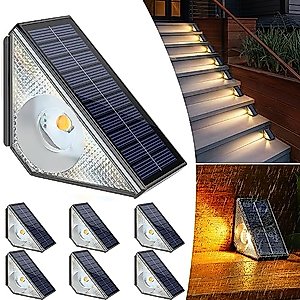 ASOMST Solar Step Lights 6 Packs, LED Deck Light Outdoor Waterproof IP67, Solar Powered Fence Lighting Warm White, Solar Stair Light Decorative for Garden Yard Patio Porch Front Door Pathway