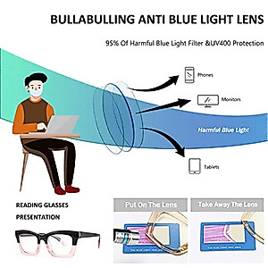 bullabulling 3 pack Oprah style Spring hinge Readers Blue Light Blocking Computer Square Reading Glasses for Women Men (flowers/tea/rose, 1.5)
