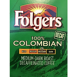 Folgers 100 Percent Colombian Decaffeinated Coffee single serve K-Cup pods for Keurig brewers, 96 Count