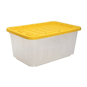 CX BLACK & YELLOW®, 27-Gallon Heavy Duty Clear Storage Container & Snap-Tight Lid, Clear & Yellow (14.3”H x 20.6”W x 30.6”D), Weather-Resistant, Stackable, See-Through Organization Tote [4 Pack]