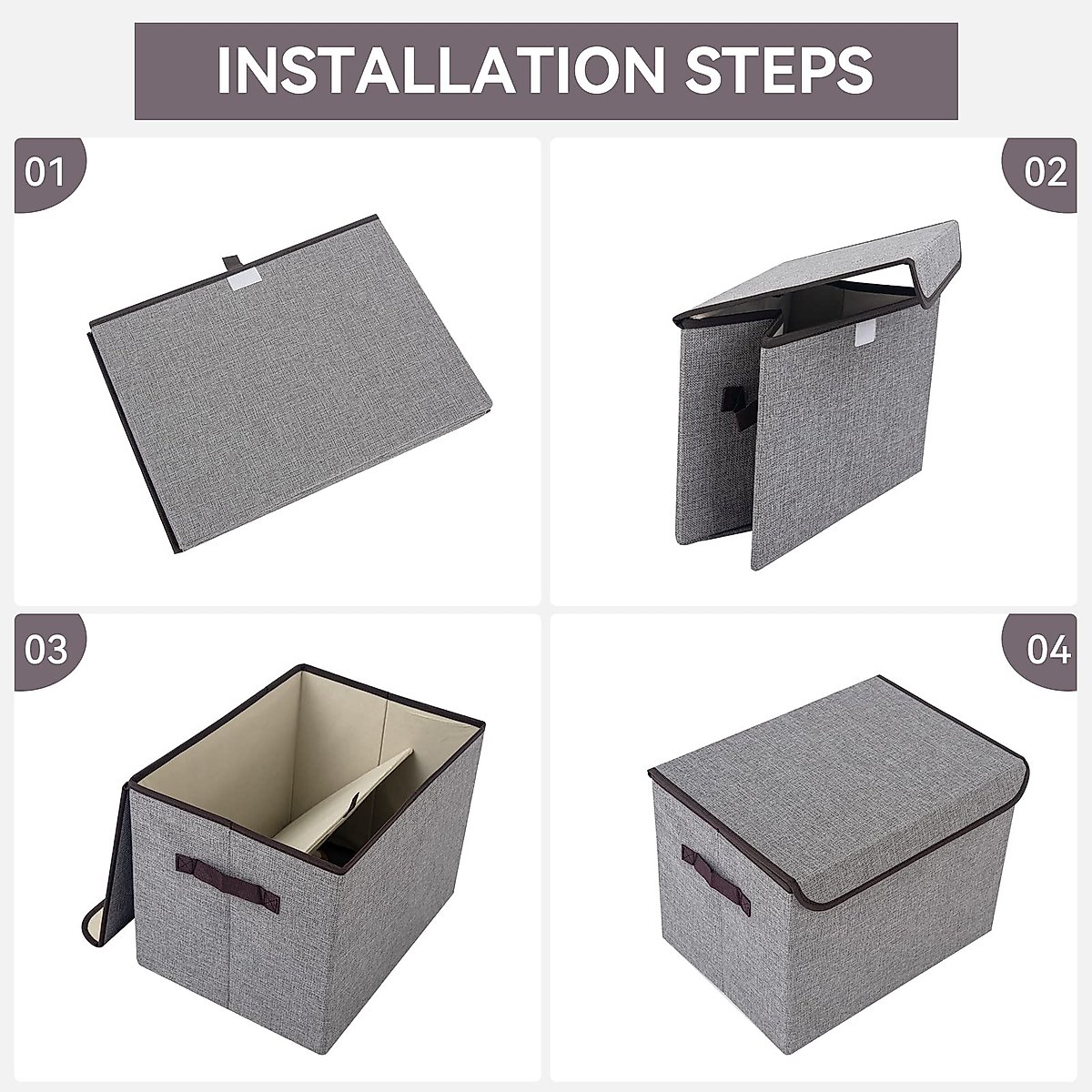 Bagnizer Large 17" 42 Quarts Collapsible Stackable Storage Bins with Lids [3-Pack] Foldable Fabric Linen Storage Boxes Cube, Closet Organizer Baskets with Label for Home (16.7 x 12 x 12, Gray)