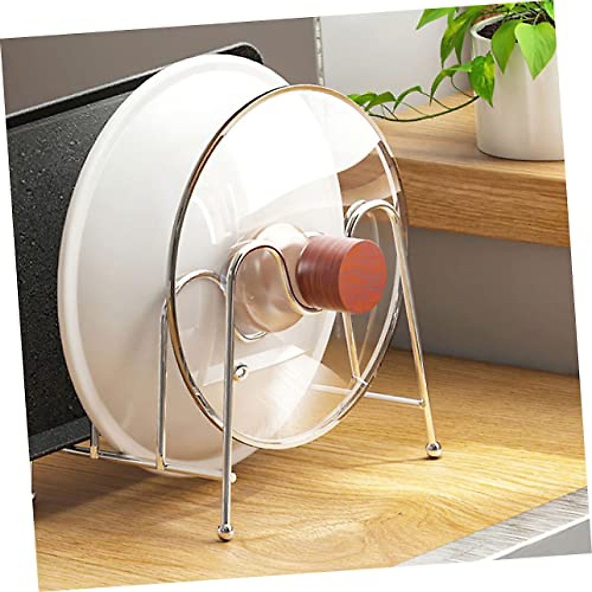 Gadpiparty Three Layer Pot Lid Rack Mug Holder Desk Topper Shelf Cutting Board Rack Organizer Desktop Stand Dishes Drying Rack Pan Cover Organizer Reusable Pot Lid Organizer Iron Wire Silver