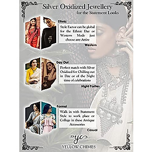 Yellow Chimes Antique Silver Oxidized 8 pcs combo set Ethnic Indian Traditional non-piercing Nose pin Jewelry for Women and Girls