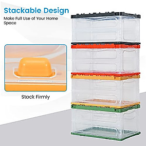 Giantex 4 Pack Storage Bins with Lids, Clear Collapsible Storage Box w/ 79.3 QT Large Space & Side Handle, Stackable Plastic Storage Container for Organizing Books Clothes Tools Snacks Home Office