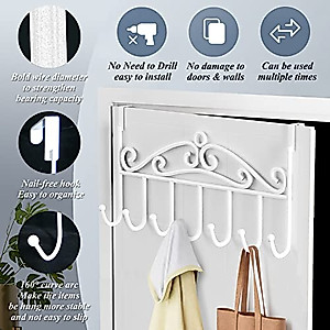 Youdepot Over The Door Hook,Over Door Coat Rack,Over Door Towel Rack,Door Hooks,Door Hanger Hook of Bathroom,Clothes,Belt, Hat,Behind Back of Bathroom, Towel Hanger 7 Hooks,White.