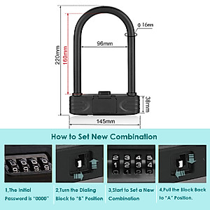 Puyueo Combination U Lock,Heavy Duty Bike Code Lock,Long Shackle Lock for Gate,Bike,Scooter