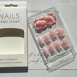 French Tip Press on Nails Short False Nails White Nail Tips Acrylic Nails with Ripple Design Fake Nails Square Shape Glue on Nails Cute White Artificial Nails Short Stick on Nails for Women Decoration