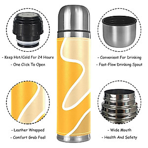Stainless Steel Leather Vacuum Insulated Mug Abstract Thermos Water Bottle for Hot and Cold Drinks Kids Adults 16 Oz