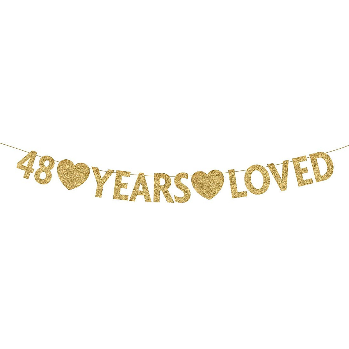 Gold Happy 48th Birthday Banner, Glitter 48 Years Old Woman or Man Party Decorations, Supplies