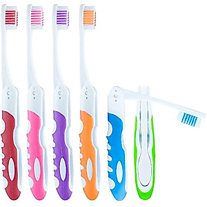 Lingito Travel Folding Toothbrush, Camping Toothbrush Bulk, Medium Bristle (6 Pack)