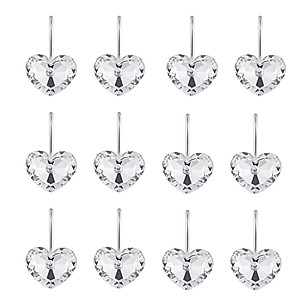 Actpe Decorative Crystal Heart Shape Shower Curtain Hooks Rust Resistant Hooks Glide Shower Ring Hangs Holder Bling for Bathroom, Pack of 12