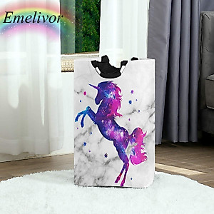 Emelivor Laundry Baskets with Handles - White Marble Galaxy Unicorn Large Laundry Hamper Collapsible Waterproof Laundry Storage Basket for Home Nursery
