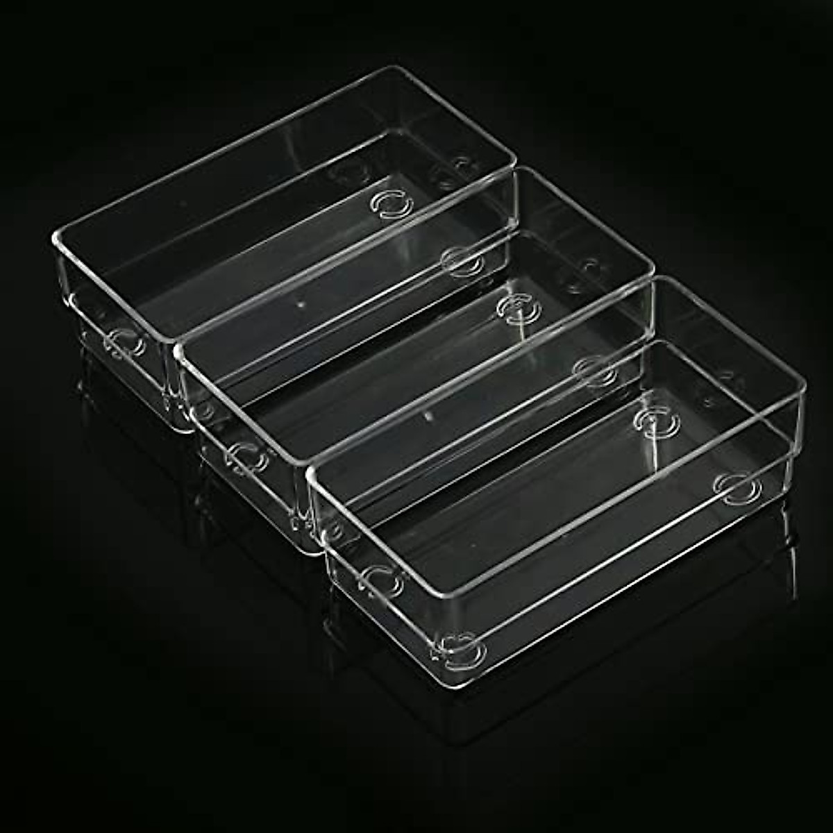 LotFancy Clear Plastic Drawer Organizer, 6'' x 3'' x 2'', Set of 3 Drawer Storage Containers Bins for Dresser Cosmetics Makeup, Stackable