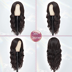 IFSUP Long Wavy Brown Hair Wig for Women 26Inch Dark Brown Curly Middle Part Wig Upgraded Synthetic Protein Fiber Wig Natural Looking Hair Replacement Wig(26'' Brown)