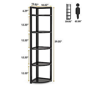 Tribesigns 5 Tier Corner Shelf, Corner Bookshelf Small Bookcase Storage Rack Plant Stand for Living Room, Home Office, Kitchen, Small Space (Black)