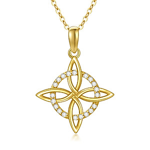 SISGEM Solid 14K Gold Celtic Cross Knot Necklace for Women,Yellow Gold Irish Celtic Knot Pendant Necklaces with Moissanite,Anniversary Birthday Jewelry Gifts for Mom Wife 16''-18''
