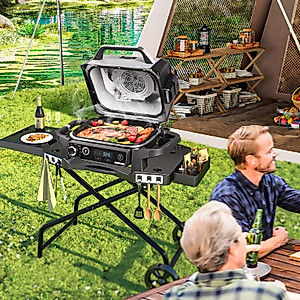 GRISUN Portable Grill Cart for Ninja Woodfire Grill OG700 Series, Folding Outdoor Grill Stand for Ninja OG701, Pit Boss 10697/10724, 22" Blackstone,Traeger Ranger Griddle with Table Shelf and Basket