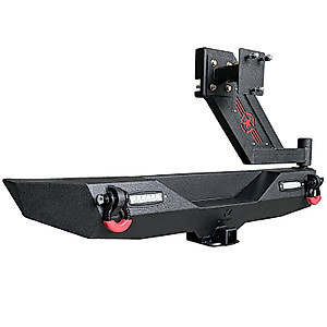 TIOYAR Rear Bumper Off-Road Compatible with 2007-2017 Jeep Wrangler JK & JKU w/Tire Carrier Linkage & LED Lights