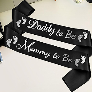 GDTO8820 2pcs Mommy To Be & Daddy To Be Baby Shower Sash Black, Baby Shower Party Gifts for New Mom Dad Gender Reveal Supplies Decorations Favors