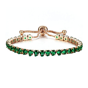 FuSi Women's Slider Tennis Chain Crystal Bracelet Gold Shiny Crystal Slip Full Diamond Jewelry Bracelet(Green)