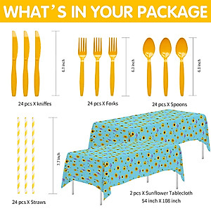 Xigejob Sunflower Party Decorations Tableware - Sunflower Birthday Decorations, Plate, Cup, Napkin, Tablecloth, Cutlery, Sunflower Theme Baby Shower Bridal Shower Birthday Party Supplies | Serve 24