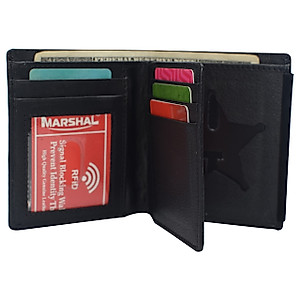 MARSHAL Genuine Leather RFID Blocking Five-point Star Hidden Badge Holder Wallet