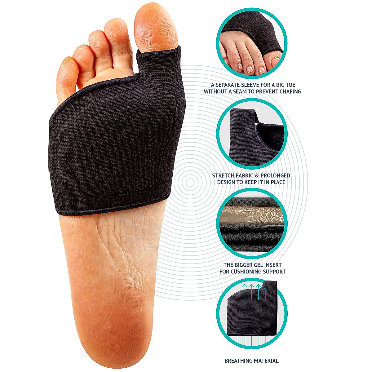 Brison Metatarsal Pads for Women and Men Ball of Foot Cushion - Gel Sleeves Cushions Pad - Fabric Soft Socks for Supports Feet Pain Relief - 2 Pairs L (Men 10-12, Women 11.5-13.5)