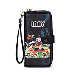 LuxeBag Betty Boop Vacation Faux Leather Multi Wallet with Wristlet (Black)