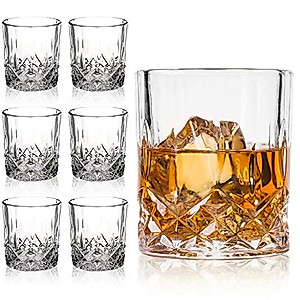 Farielyn-X Old Fashioned Whiskey Glasses (Set of 6), 11 Oz Unique Bourbon Glass, Ultra-Clarity Double Old Fashioned Liquor Vodka Bourbon Cocktail Scotch Tumbler Bar Glasses Set