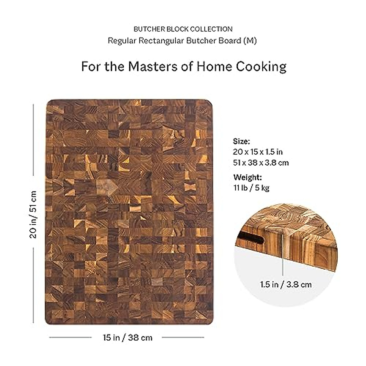 Teakhaus Butcher Block Cutting Board - Medium Wooden Cutting Board - Teak End Grain Wood - Knife Friendly - FSC Certified