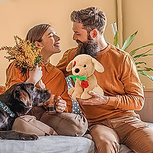 Valentines Day Gifts for Her Women Girlfriend Kids Funny Cute Plush Stuffed Animal Puppy Dog with Rose Gifts for Daughter Wife Mom Fiancée Birthday Wedding Graduation Present