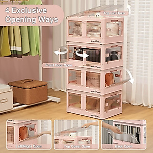 BROVIEW 32qt Pink Storage Bins with Lids for Women Girls Lady, Pink Closet Organizers and Storage, 3 Pack Pink Stackable Collapsible Plastic Storage Bins with Lids for Hat Bag Dressing Table Dorm Room