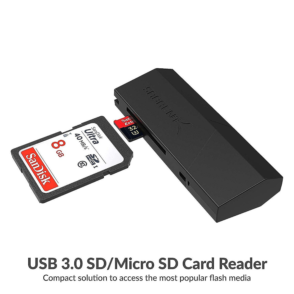 Sabrent SuperSpeed 2-Slot USB 3.0 Flash Memory Card Reader + USB External Stereo Sound Adapter for Windows and Mac.