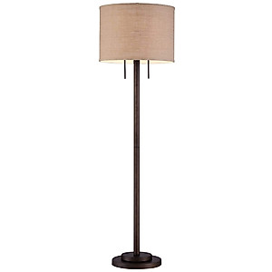 Possini Euro Design Garth Modern Industrial Standing Floor Lamp 63 1/2" Tall Oil Rubbed Bronze Brown Metal Burlap Fabric Drum Shade Decor for Living Room Reading House Bedroom Home Office House