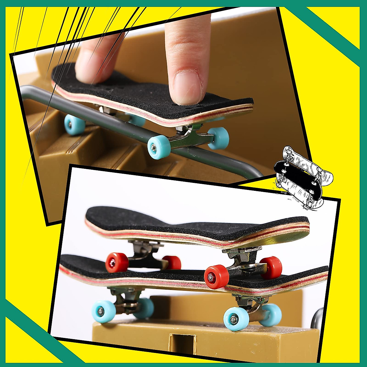 20 Pieces Fingerboard Tool Set Fingerboard Bearing Wheels with 4 Pieces Fingerboard Tool Screwdriver and Nut Driver Compatible with Most Fingerboard Trucks (White, Black, Red, Light Blue)