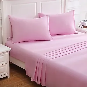 Overket Twin Sheet Set Ultra Soft Twin Bed Sheets 1800 Series Luxury Cooling Sheets-100% Microfiber-Breathable-Wrinkle Free - Twin Size Pink-3PC