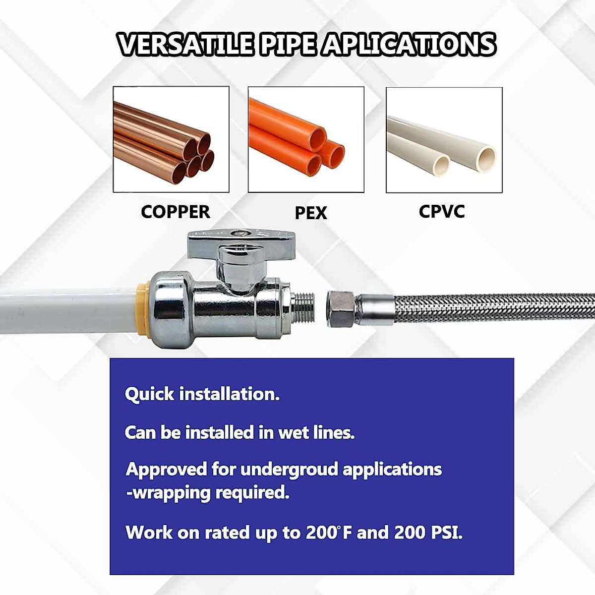 HQMPC Straight Angle Valve Push Fit Water Stop Valve 1/2"X1/4" 6Pcs No Lead Compression Push Fit Angle Shut Off Water Valve with Disconnect Clip, Push-to-Connect, PEX, Copper, CPVC 2Pcs