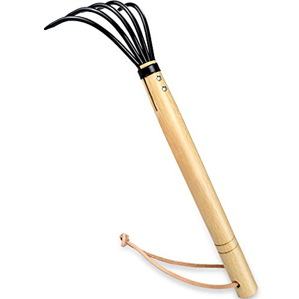 15" Gardeners Claw Rake | Military Grade Steel 6 Tines and Prime Wood Japanese Ninja Claw Garden Rake or Cultivator for Perfect Pulverized and Aerated Soil, Ergonomic Wooden Handle for Firm Grip