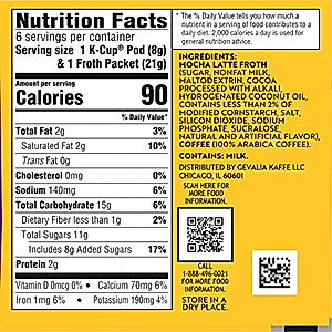 Gevalia, 2-Step K-Cup & Froth Packets, 6 Count, 5.6oz Box (Pack of 3) (Mocha Latte)