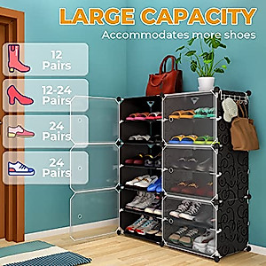 NiHome 24-Pair Shoe Storage Cabinet with Doors - Stackable and Expandable Closet Organizer for Entryway, Bedroom, Garage, Hallway and Office