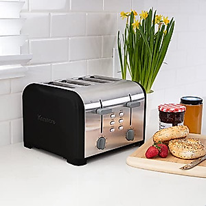 Kenmore 4-Slice Toaster, Black Stainless Steel, Dual Controls, Extra Wide Slots, Bagel and Defrost Functions, 9 Browning Levels, Removable Crumb Trays, for Bread, Toast, English Muffin, Toaster Strudel