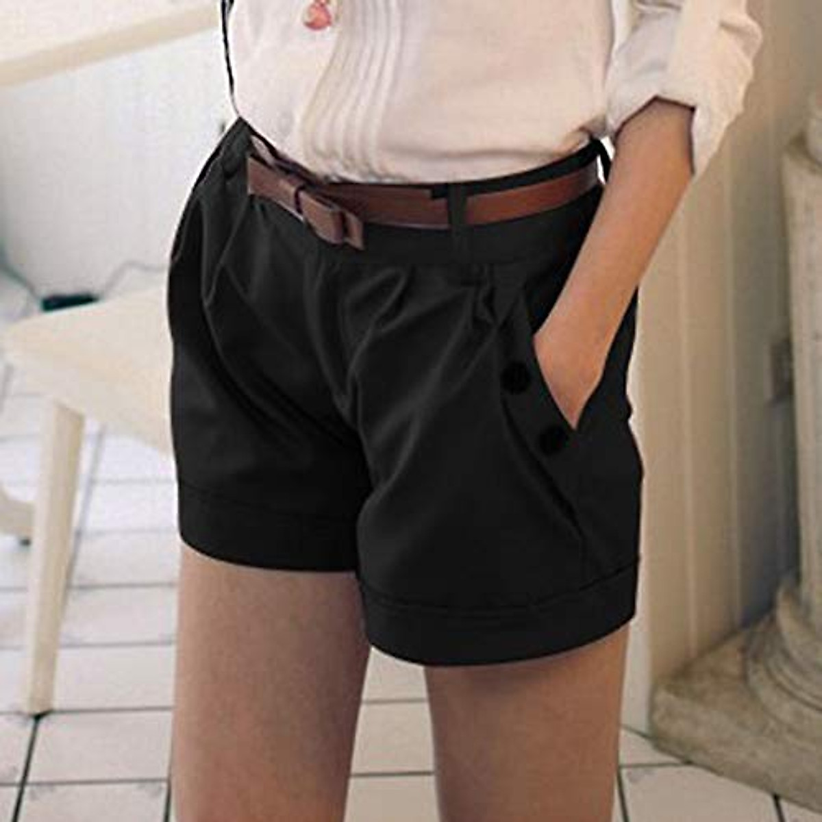 Fashion Loose Shorts, Thenlian Women's Solid England style Mid Waist Casual Summer Shorts Pants(XL, Black)
