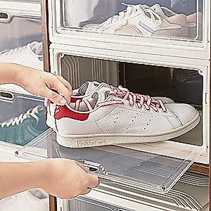 NTZS Shoe Storage Boxes,Pack of 3 Stackable Shoe Organizer,Sturdy Foldable sneaker storage and Easy Assemble Shoe Containers Clear Plastic shoe bins with Lid for US Size 13(14.6”x 10.6”x 8.3”)