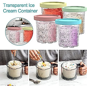 Containers Replacement for Ninja Creami Pints and Lids - 4 Pack, 24oz Cups Compatible with NC500 NC501 Series Ice Cream Maker - Dishwasher Safe, Leak Proof Lids Pink/Mint/Yellow/Blue