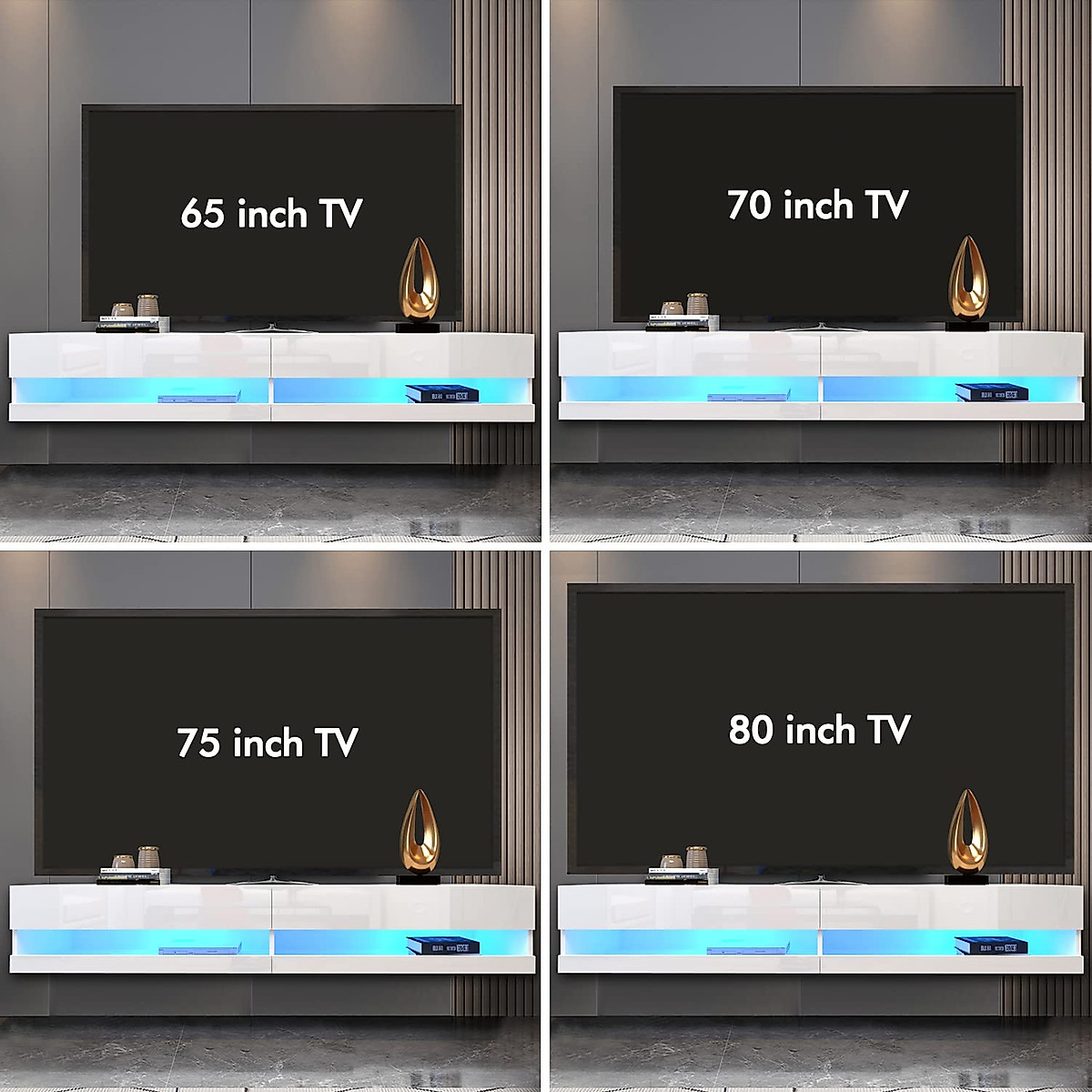 Kennkari Wall Mounted TV Stand with LED Lights - Floating Entertainment Center for 50-75 Inch TV