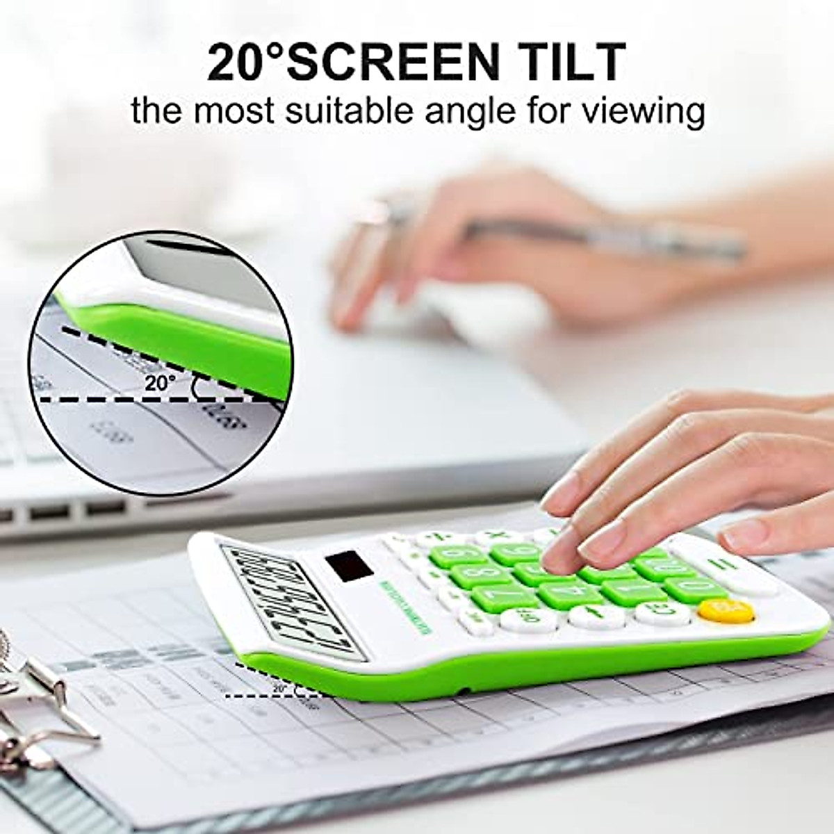 Calculators Desktop, Two Way Power Battery and Solar Desk Calculator, Big Buttons Easy to Press Used as Office Calculators for Desk, 12 Digit Adding Machine Calculators Large LCD Display (Green)