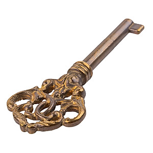 UNIQANTIQ HARDWARE SUPPLY Antique Brass Skeleton Key for Grandfather Clock, Cabinet Doors, Dresser Drawers - Hollow Barrel Key Replacement - Antique Skeleton Keys for Furniture | SK41-BHA