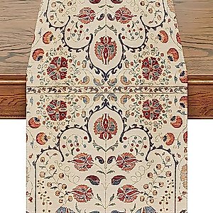 Snycler Boho Persian Turkish Table Runner Bohemian Table Runners Vintage Elegant Farmhouse Geometric Coffee Table Center Linen Decor for Home Dining Party Entrance (13x108 Inch) Boho-2
