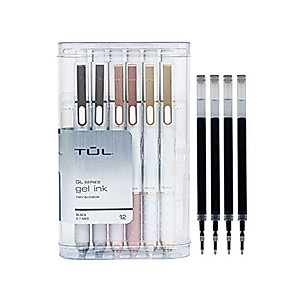 TUL Retractable Gel Pens, Medium Point, 0.7 mm, Pearl White Barrel, Black Ink, 12-Pack + 4 TUL Gel Pen Refills Bundle